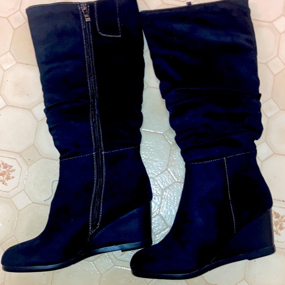 Ashro | Shoes | New Ashro Black Slouch Suede Wedge Boot 75 | Poshmark